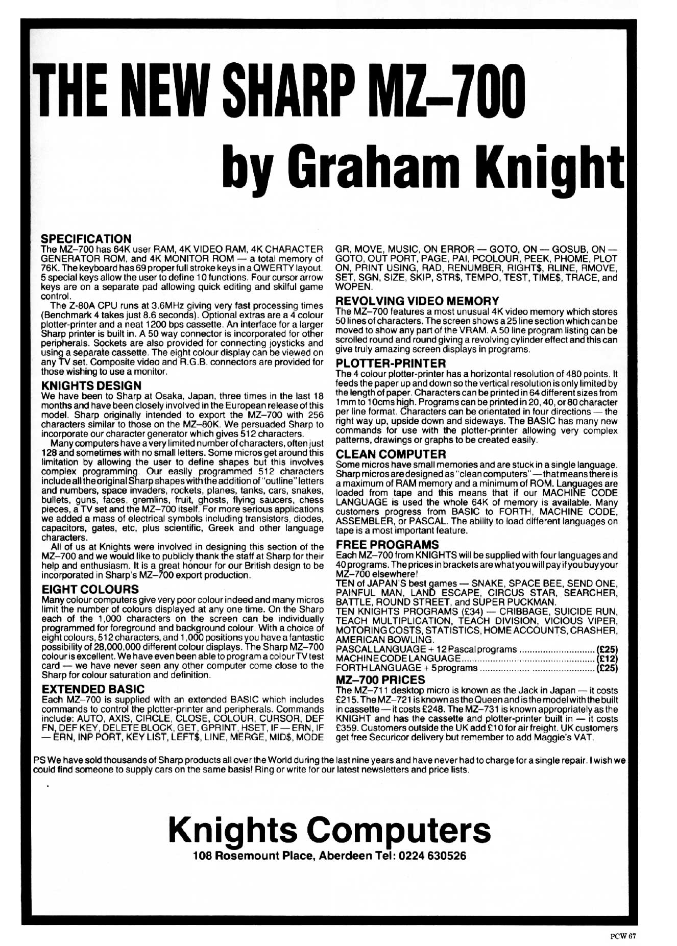 Článek NOVÝ SHARP MZ-700 (Graham Knight) | Martinův 8-bitový blog